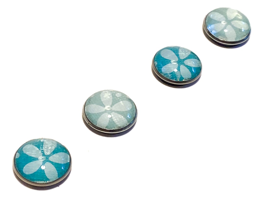 Teal Blue Flower Magnet Set, Handmade Glass Refrigerator Magnets ...
