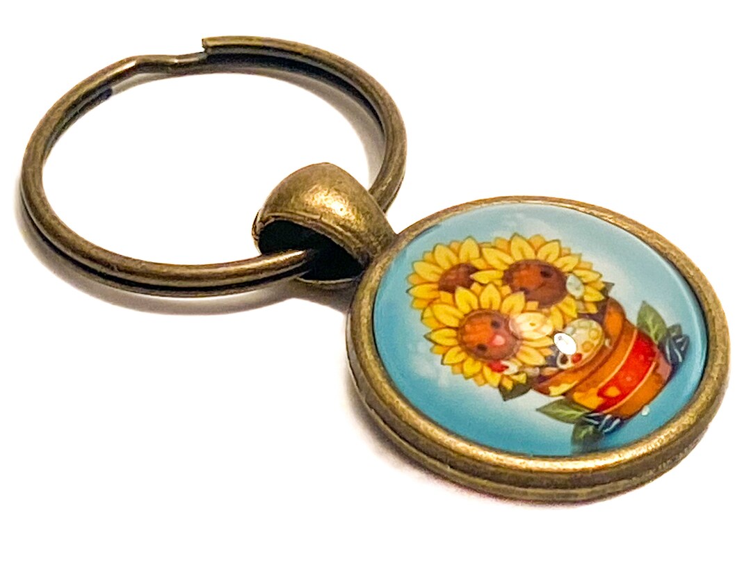 Kawaii Sunflowers Key Charm Cute Handmade Antique Bronze Keychain ...