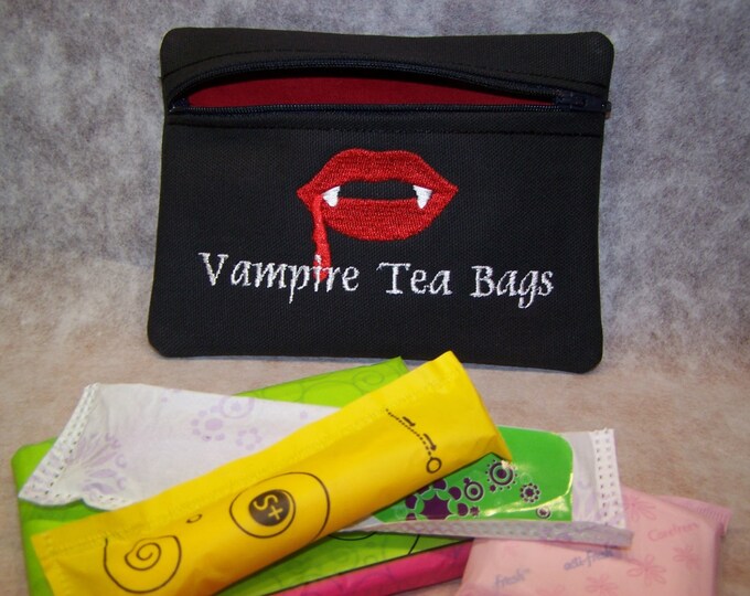 Vampire Tea Bags Tampon & Maxi Pad Bag Zippered Fabric Purse Pouch ...