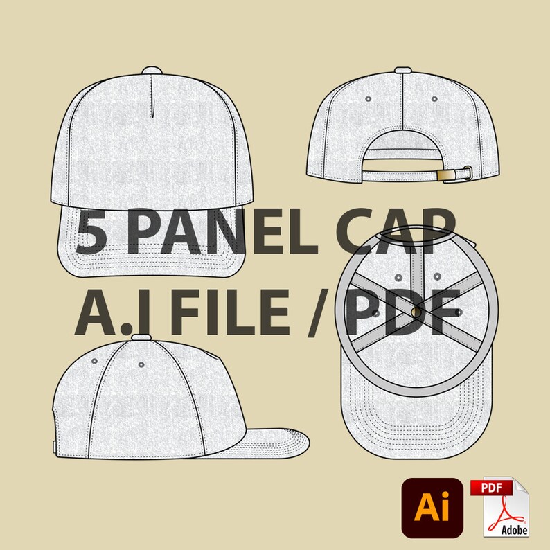 5 Panel Cap CAD Illustration Mockup Template Accessories Vector Flat ...