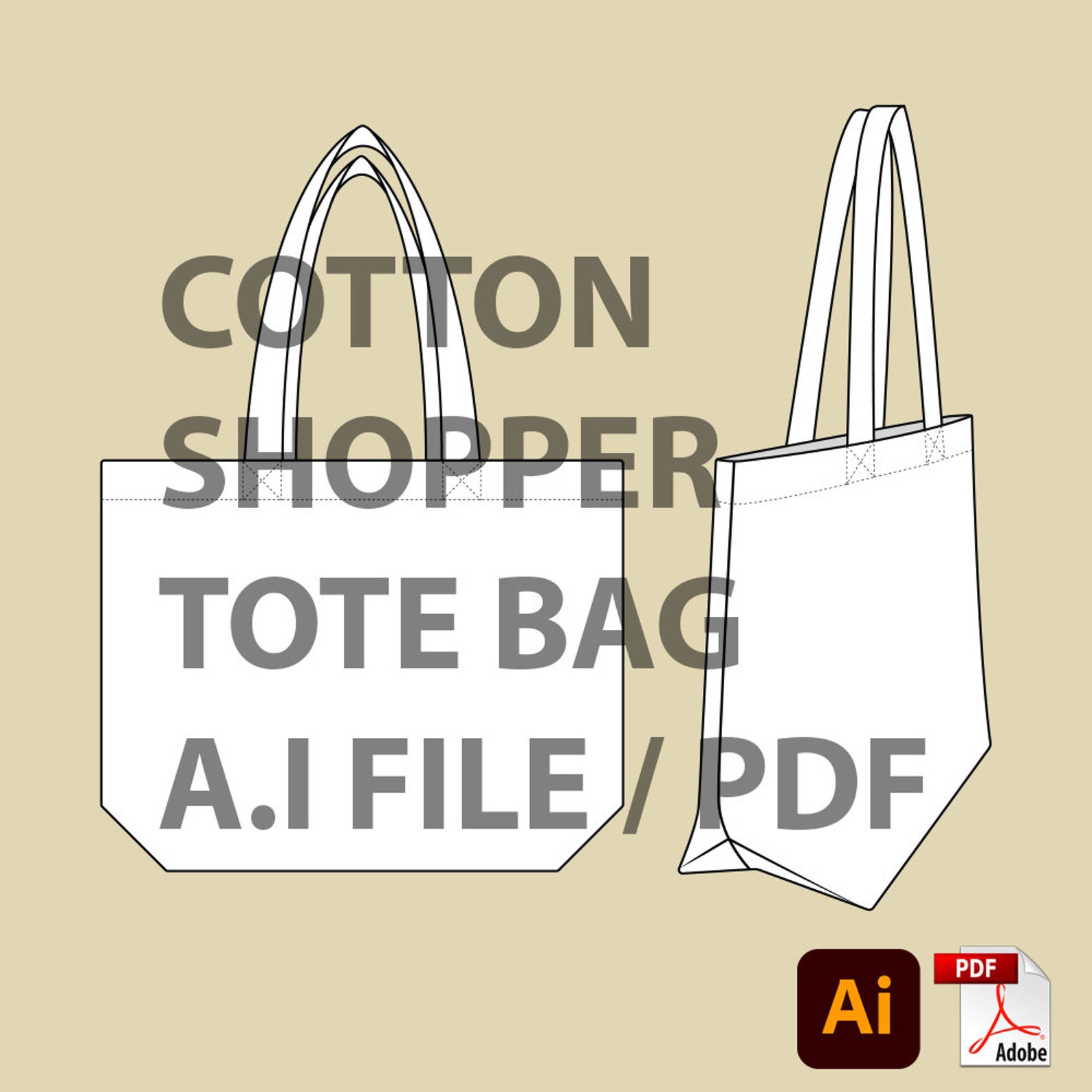 Tote Bag Cotton Shopper CAD Template Mockup Template Blank Digital ...