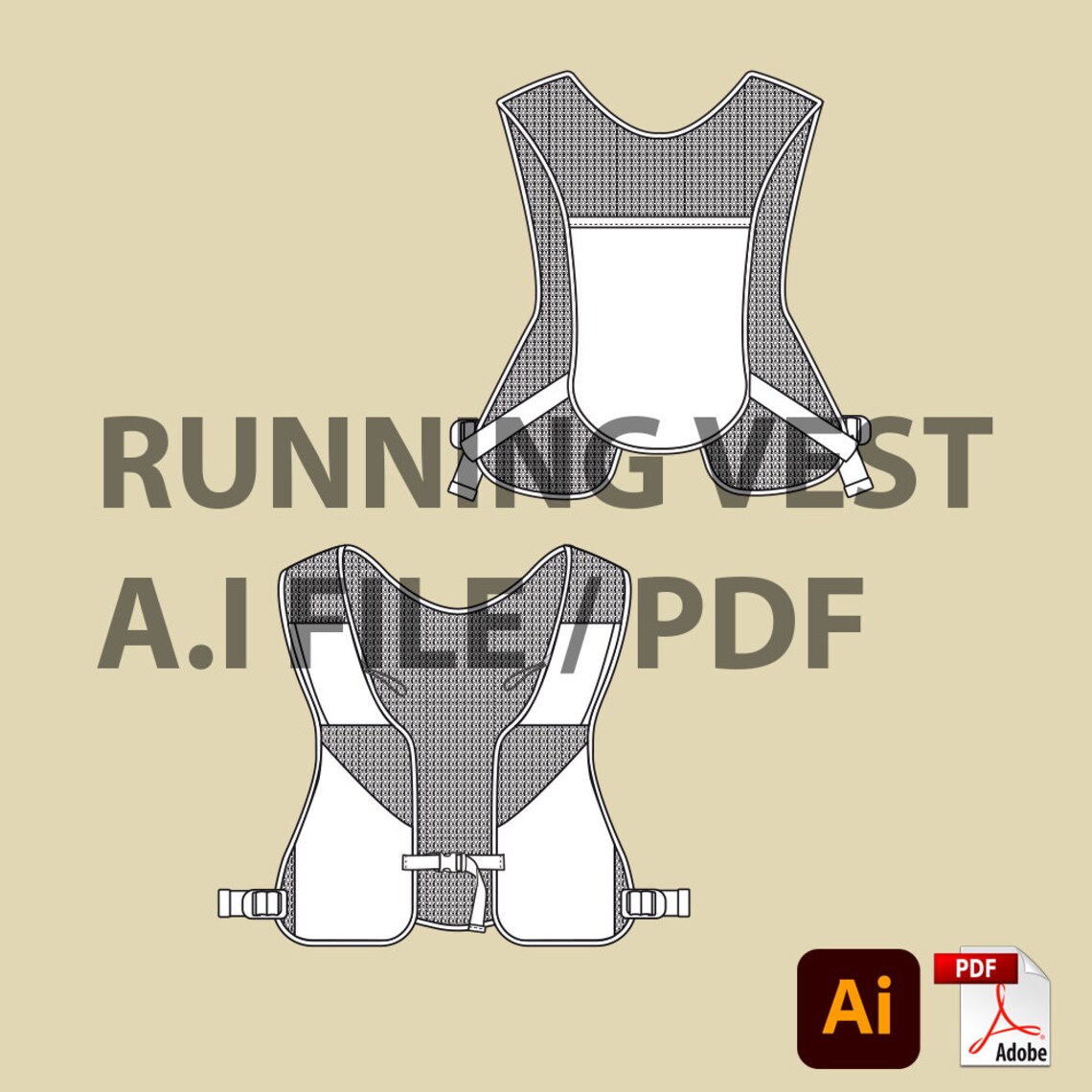 Running Vest Tactical CAD Illustrator Template Vector Blank Mockup ...
