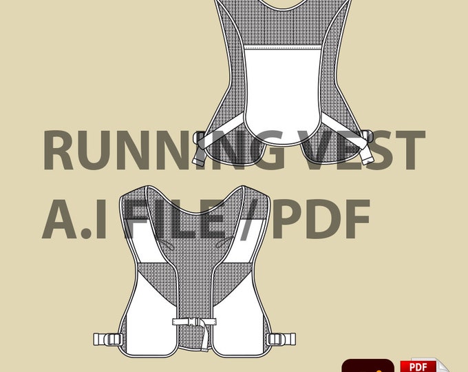 Running Vest Tactical CAD Illustrator Template Vector Blank Mockup ...