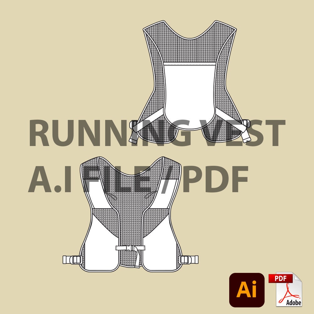 Running Vest Tactical CAD Illustrator Template Vector Blank Mockup ...