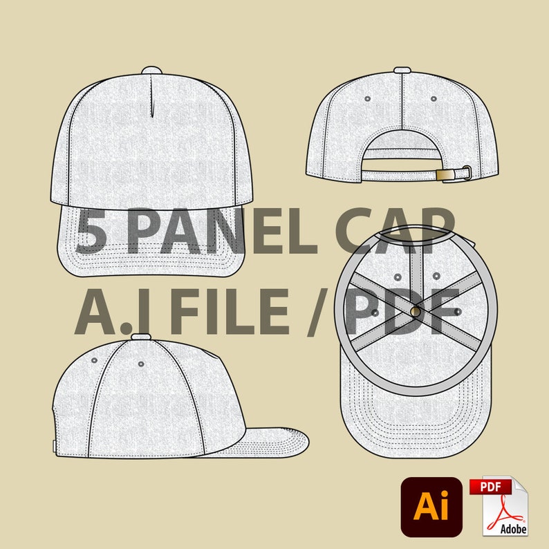 5 Panel Cap CAD Illustration Mockup Template Accessories Vector Flat ...