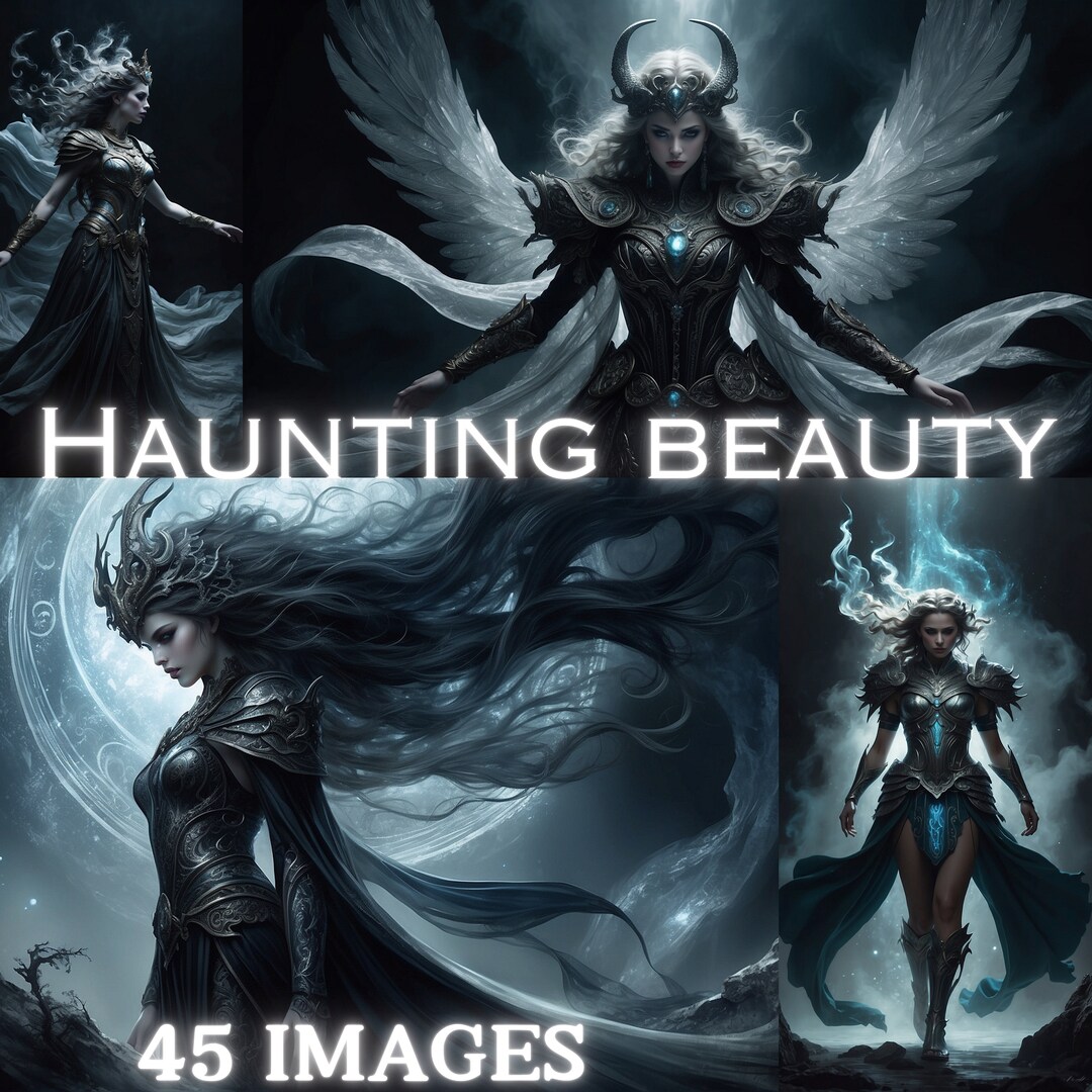 Haunting Beauty 45 Digital Images Monochrome Design Dark Angel Valkyrie ...