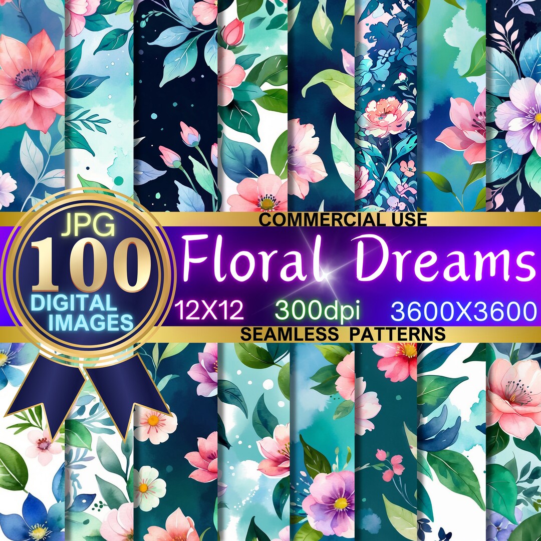 Digital Paper Watercolor Floral Pattern Seamless Patterns Watercolor ...