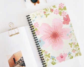 Floral Spiral Notebook, Ruled Line, Journal, Diary, Aesthetic, Flower ...