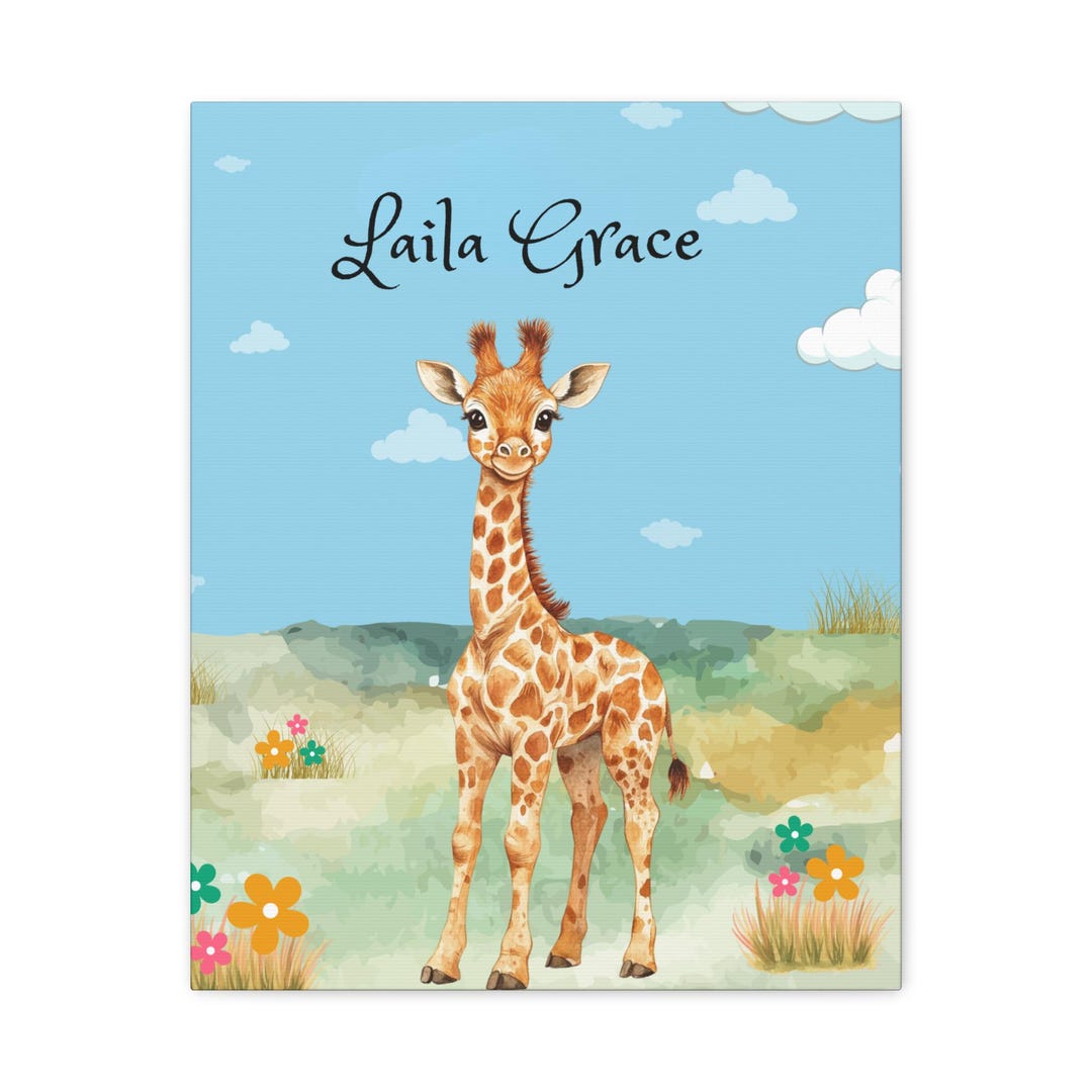 Canvas Print, Baby Giraffe Watercolor Art, Cute Animal Nursery Decor ...