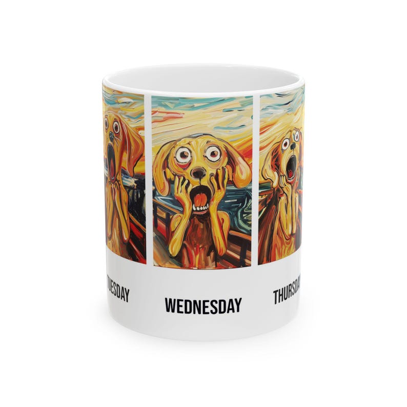 The Weekly Woof Scream Mug: Funny Dog Art, Munch - Etsy