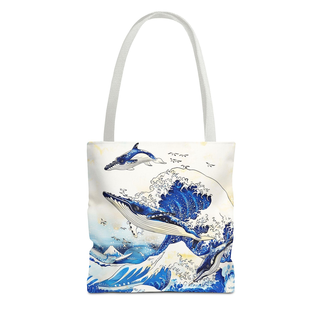 The Great Wave Tote Bag, Flying Whales Tote Bag, Hokusai Inspired Tote ...