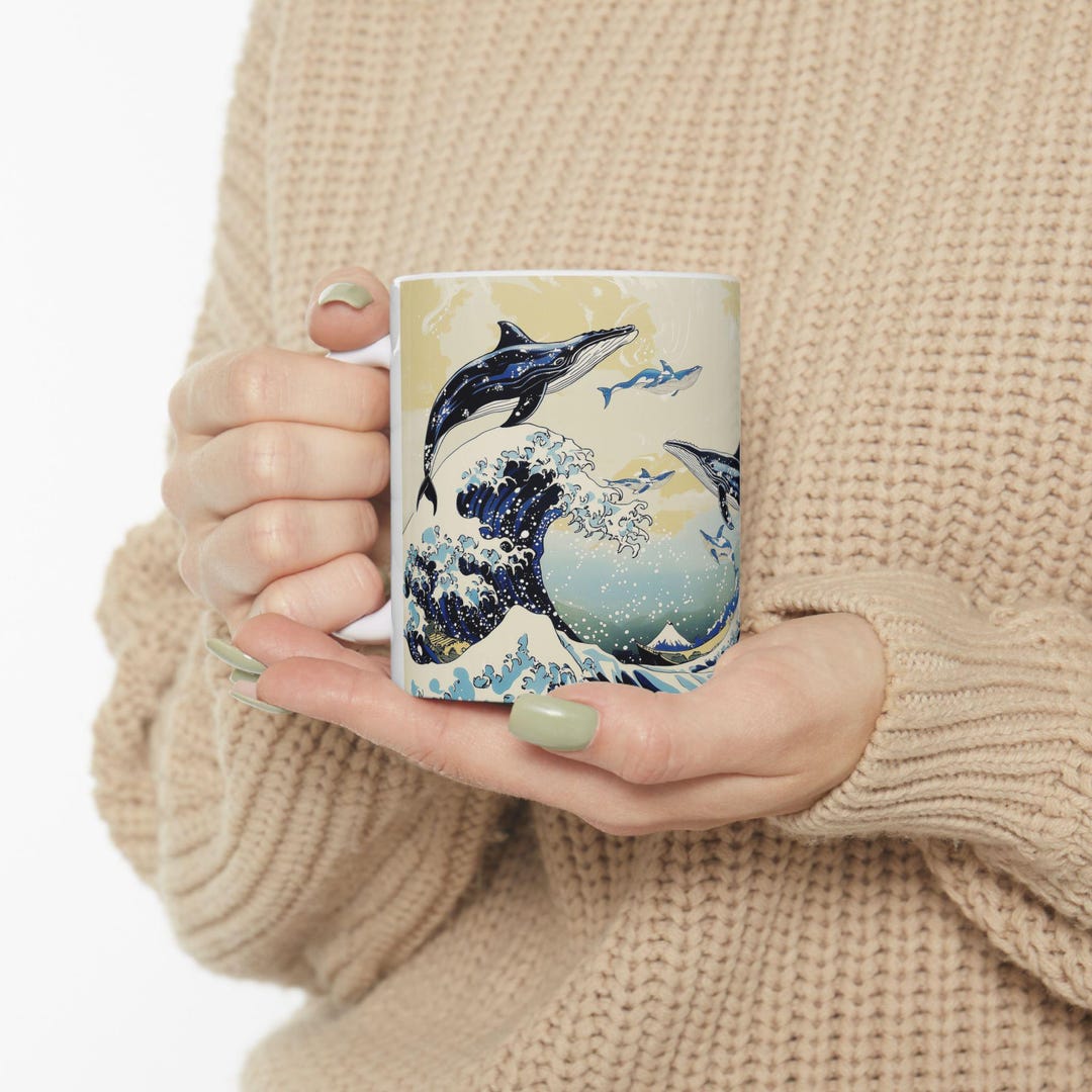Great Wave Mug, Hokusai Inspired Art Gifts, Flying Whales Mug ...