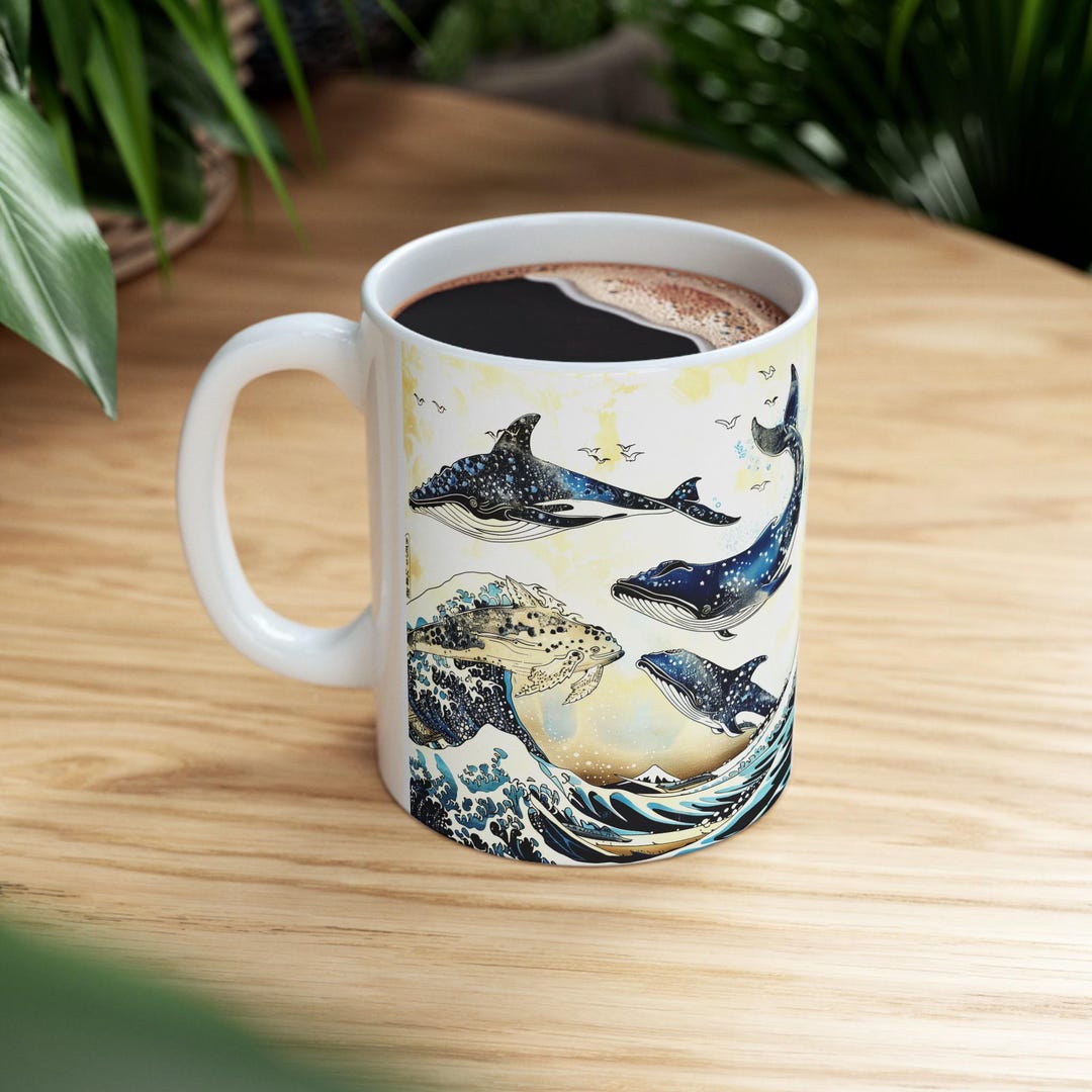 Great Wave Mugs, Hokusai Inspired Art Gifts, Flying Whales Mug ...
