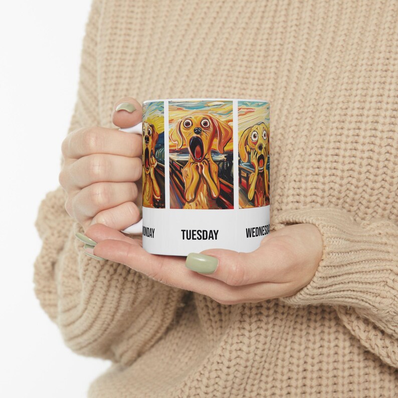 The Weekly Woof Scream Mug: Funny Dog Art, Munch - Etsy