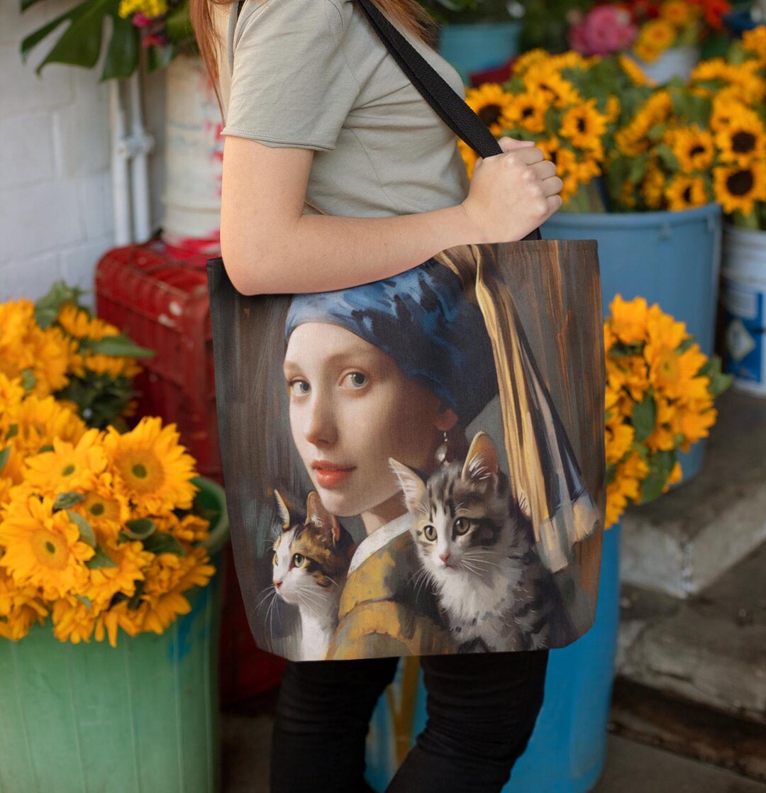 Girl With a Pearl Earring Cat Art Tote Bag, Vermeer Parody - Etsy