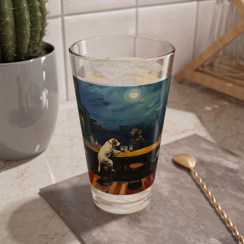 Edward Hopper Nighthawks Inspired Pint Glasses, Funny Dog Glass, Gift ...