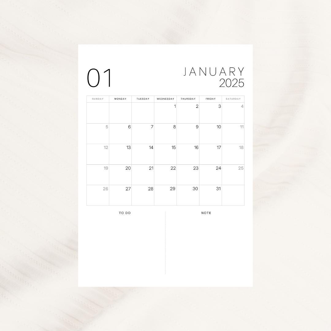 2025 Minimalist Printable Calendar – Vertical Portrait Layout (A4, A3 ...