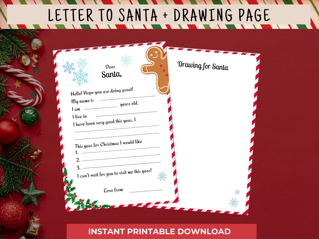 Printable Letter to Santa With Drawing Page - Fill-in-the-blank ...