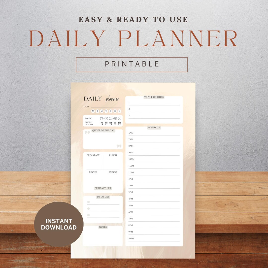 Printable Daily Planner PDF - Track Mood, Water Intake, Priorities ...