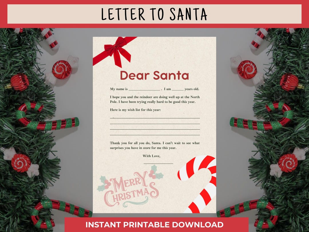 Letter to Santa Printable Santa Wish List Letters Christmas Letter Easy ...