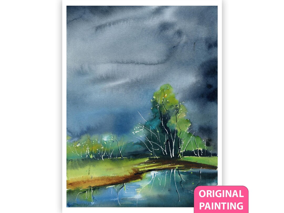Stormy Pathway Vista (12x16") - Original Watercolor Painting Storm ...