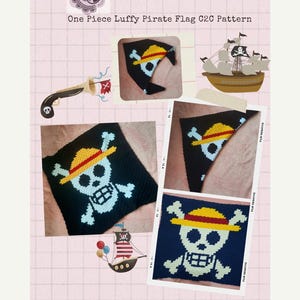 One Piece Anime Luffy Pirate Flag Graphgan C2C Pattern With Written and ...