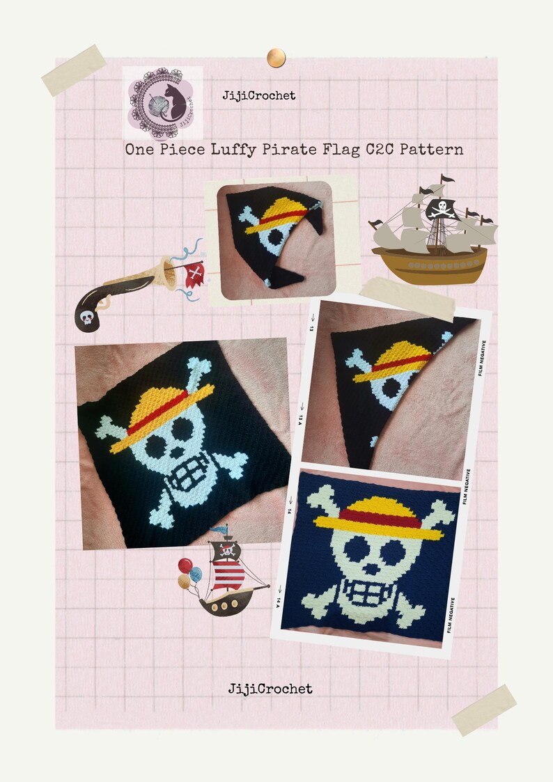 One Piece Anime Luffy Pirate Flag Graphgan C2C Pattern With Written and ...