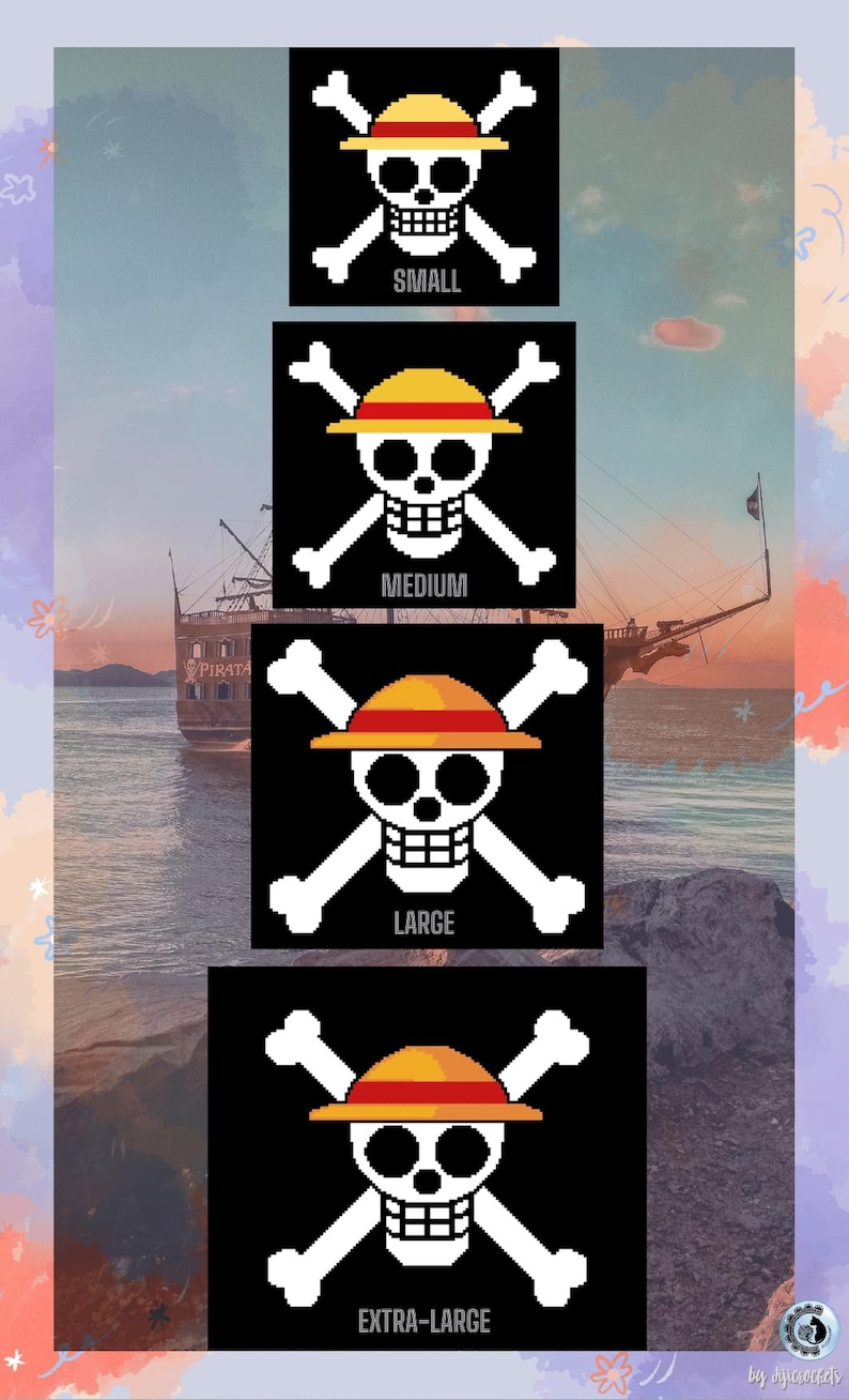 4 Sizes UPDATED! One Piece Crochet Pirate Flag Pixel Tapestry Anime ...