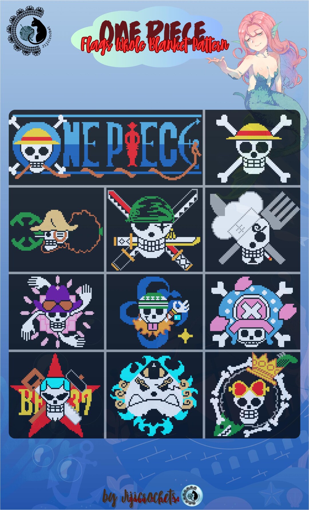 One Piece Blanket Crochet Pattern Graph Anime One Piece Crochet ...