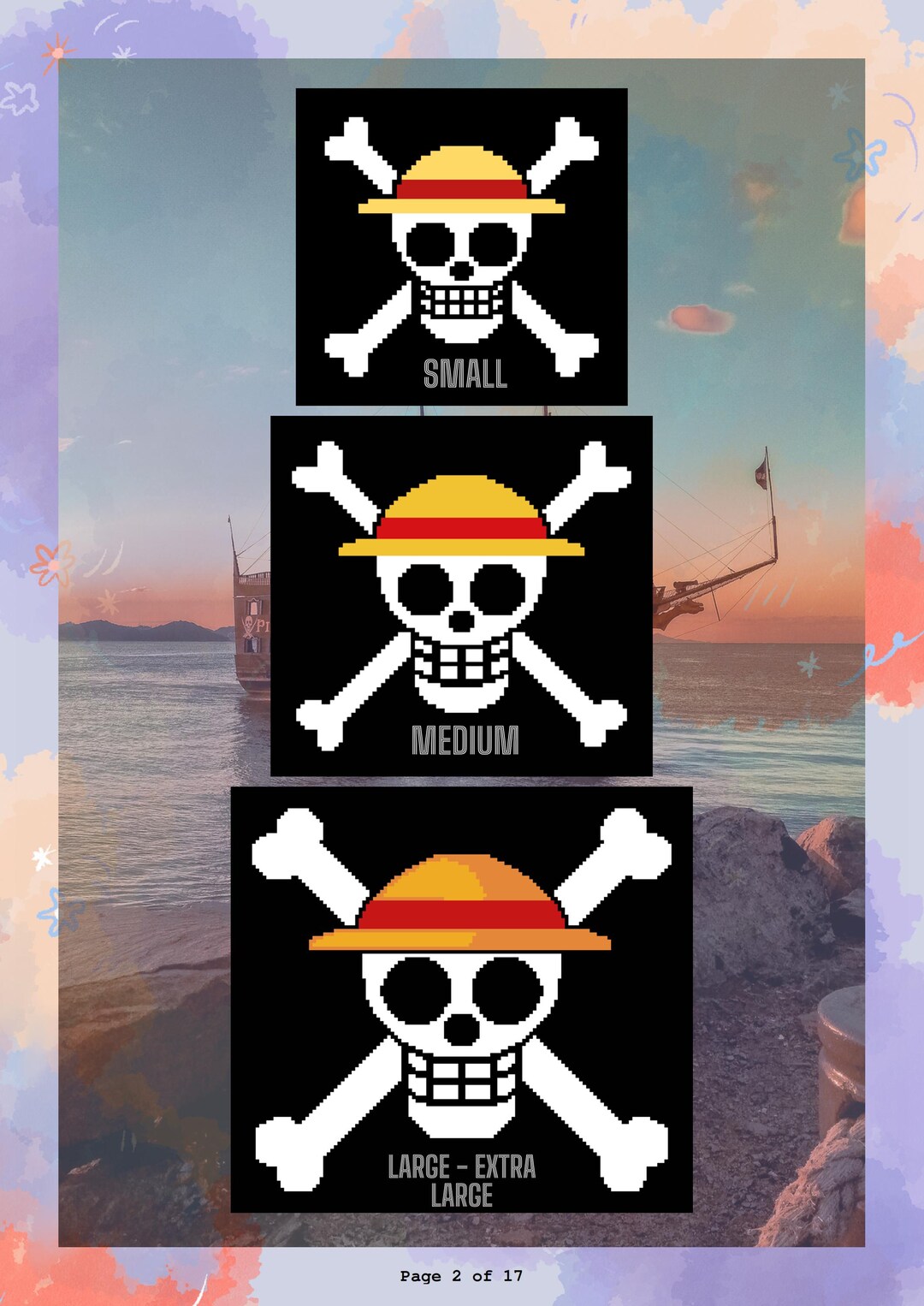 PATTERN One Piece Luffy Pirate Flag Graphgan, Pixel in S, M, L Sizes ...