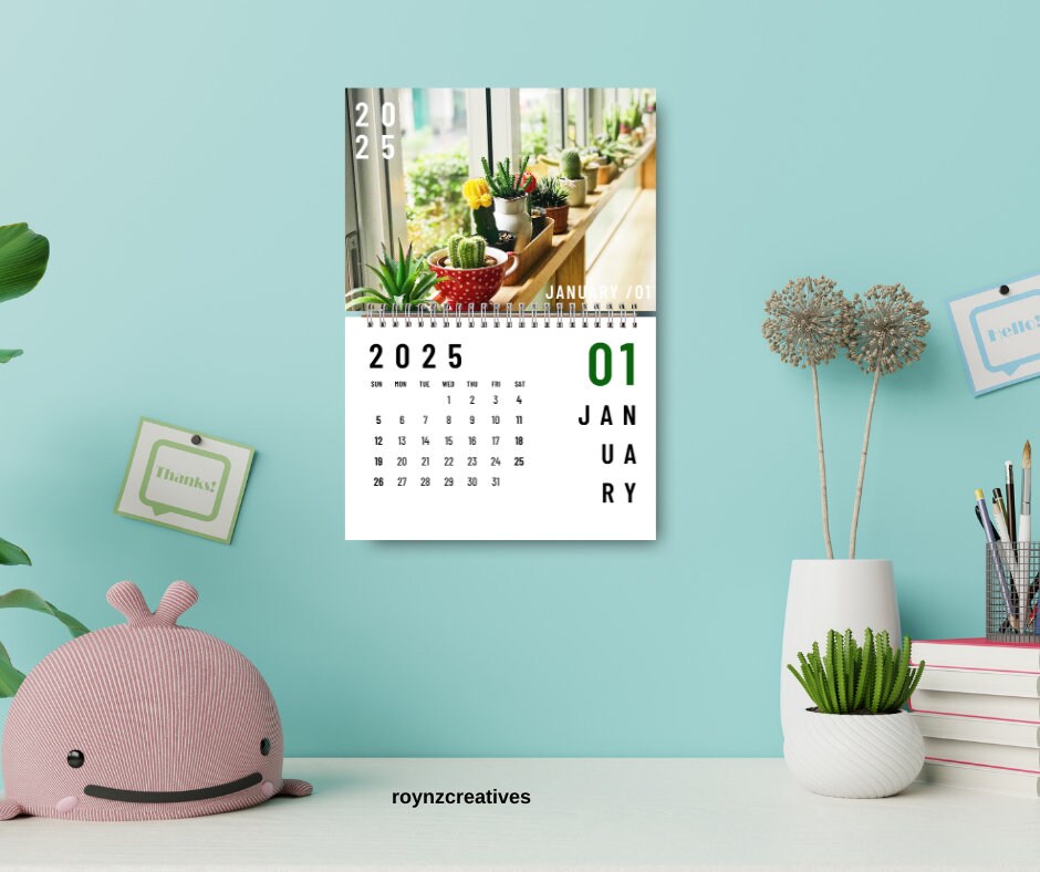 2025 Printable Minimal Personal Wall Calendar Cactus & Succulents ...