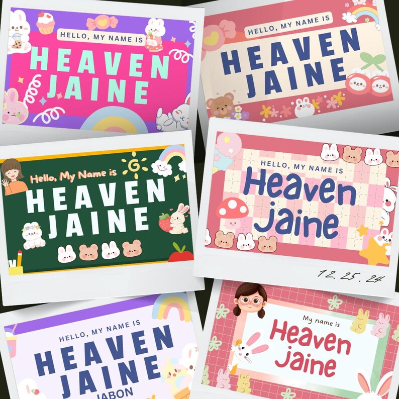 Editable Bunny Design Name Tag Templates - Etsy