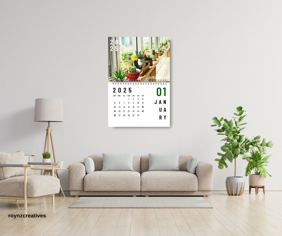 2025 Printable Minimal Personal Wall Calendar Cactus & Succulents ...