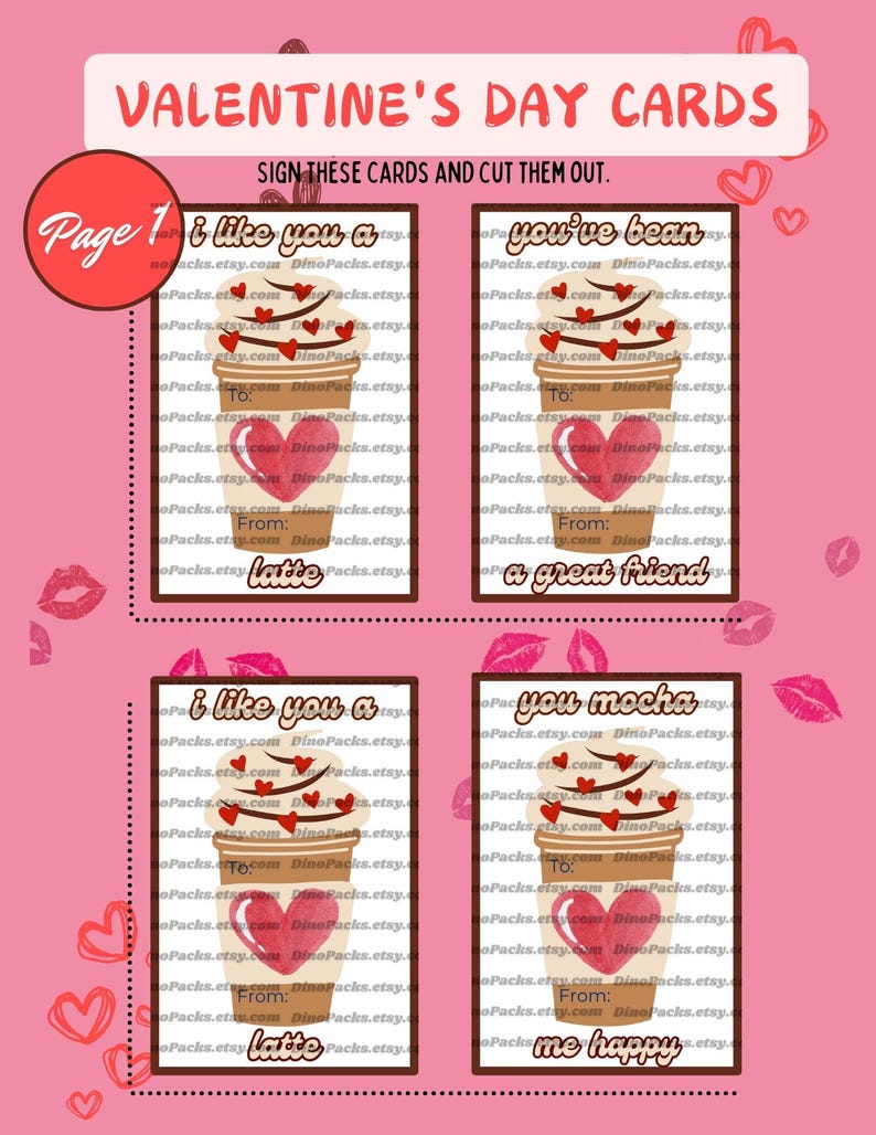 Printable Coffee Valentine Cards, Classroom Valentines Day Cards, Kids ...