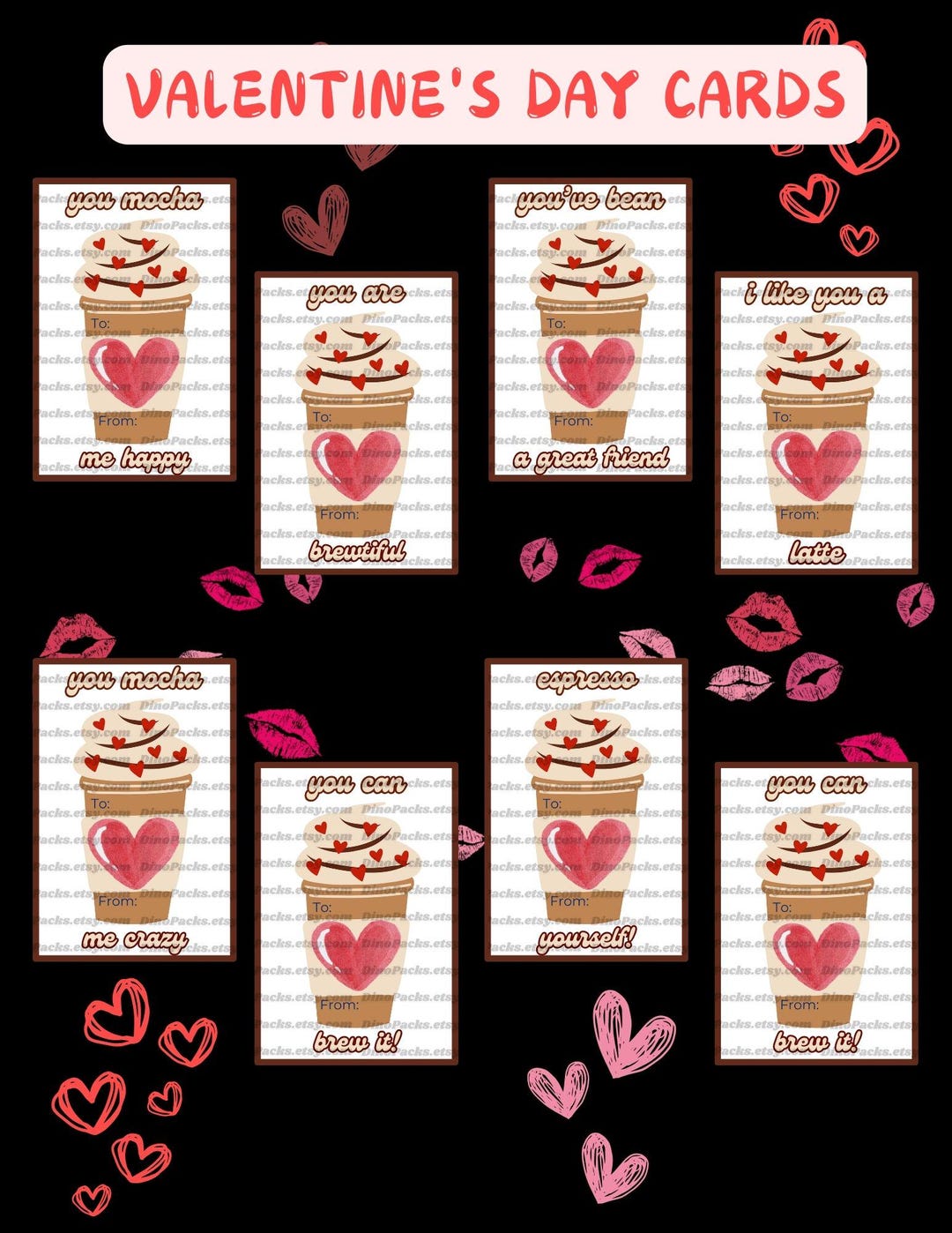 Printable Coffee Valentine Cards, Classroom Valentines Day Cards, Kids ...