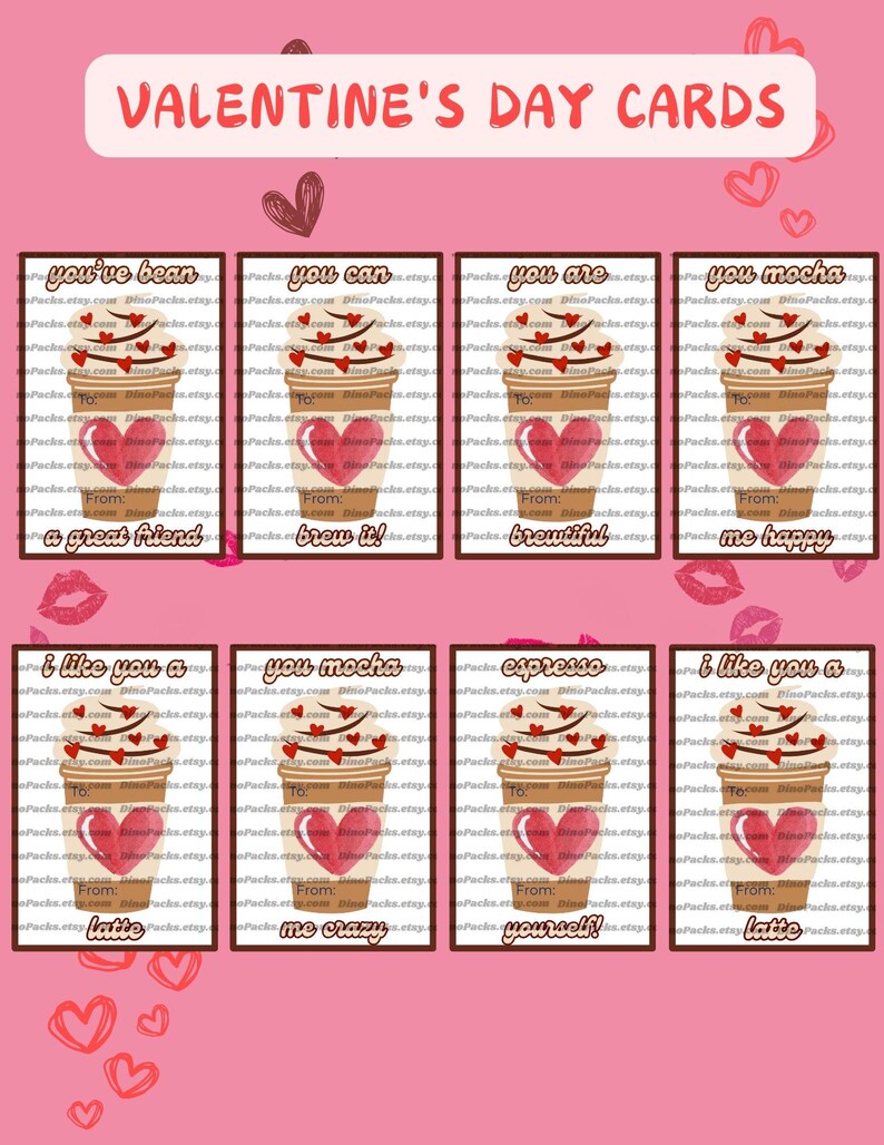 Printable Coffee Valentine Cards, Classroom Valentines Day Cards, Kids ...