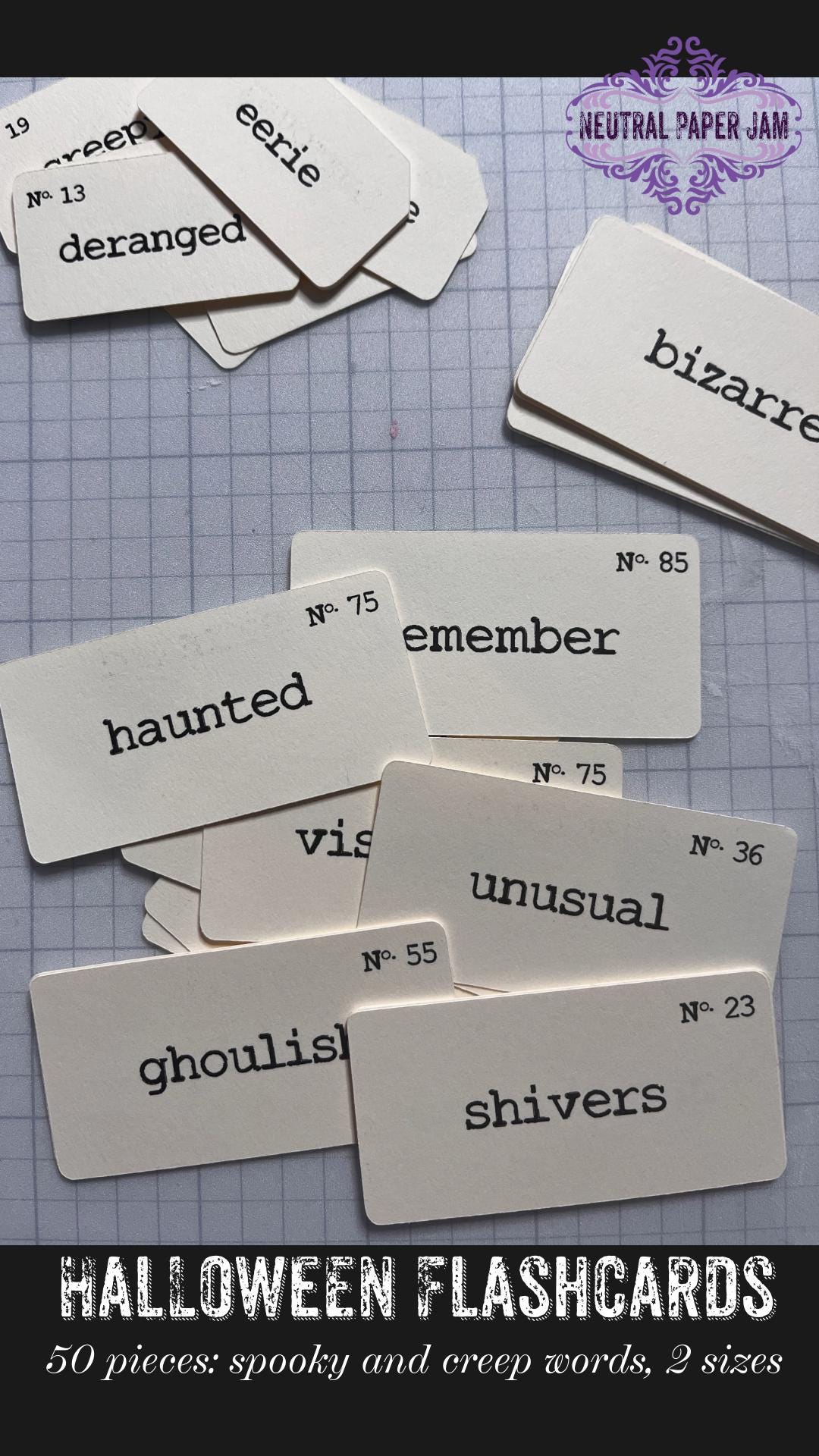 Halloween Flashcards Set of 50 – Spooky Words, Mini Journaling Cards ...
