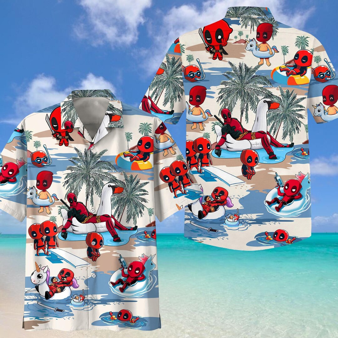 Marvel Deadpool Hawaiian Shirt, Super Hero Button Shirt, Disneyworld ...