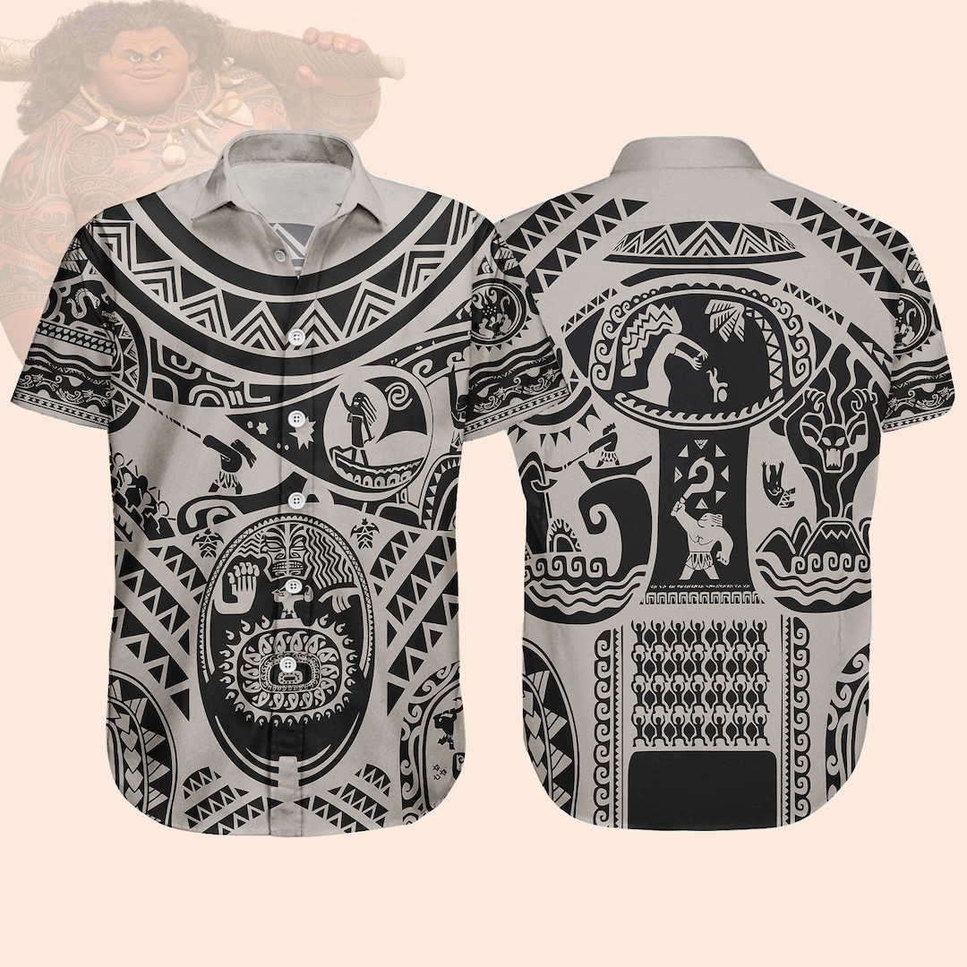 Maui Costume Button Shirt, Moana Disney Men Shirt, Polynesian Tattoo ...