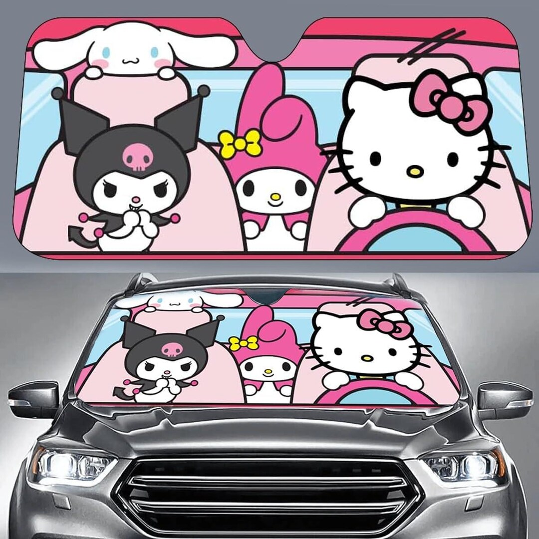 Hello Kitty Car Sun Shade, Kitty Cat Car Windshield, Kawaii Kitty Sun ...