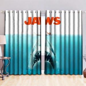 Jaws Window Curtains, Jaws 50th Anniversary Door Curtains, Shark Horror ...