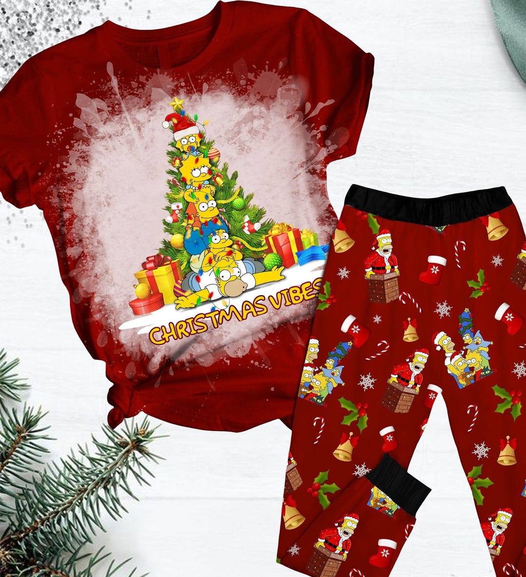 The Simpson Family Pajamas, the Simpsons Santa Xmas Pajamas, Simpsons ...