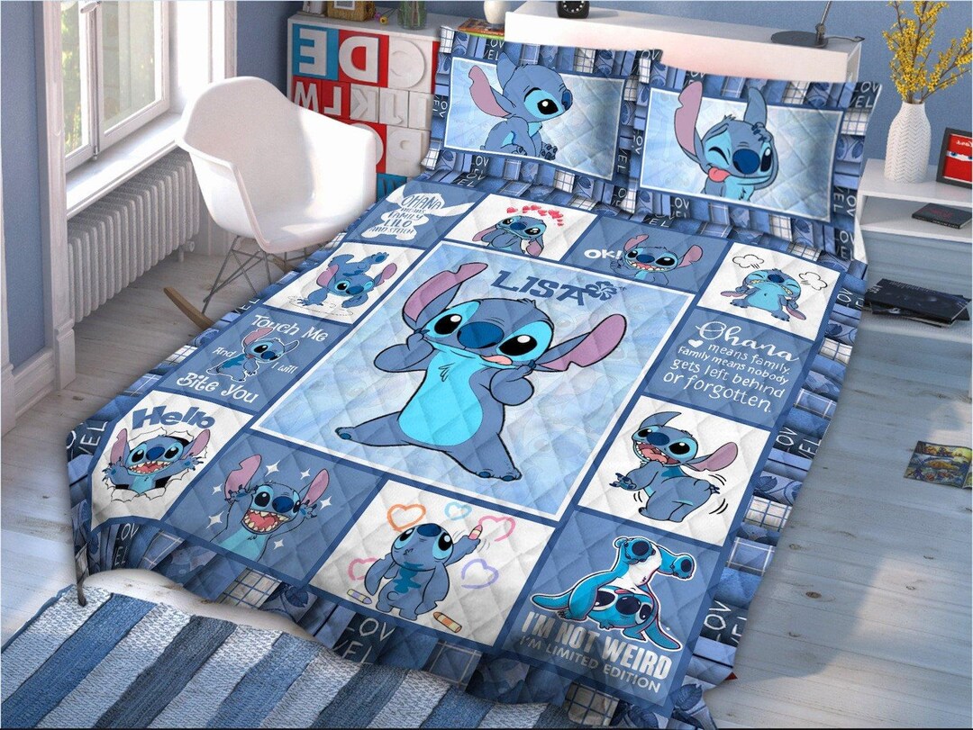 Stitch Quilt Bed Set, Stitch Ohana Bedding Quilt, Stitch Home Decor ...