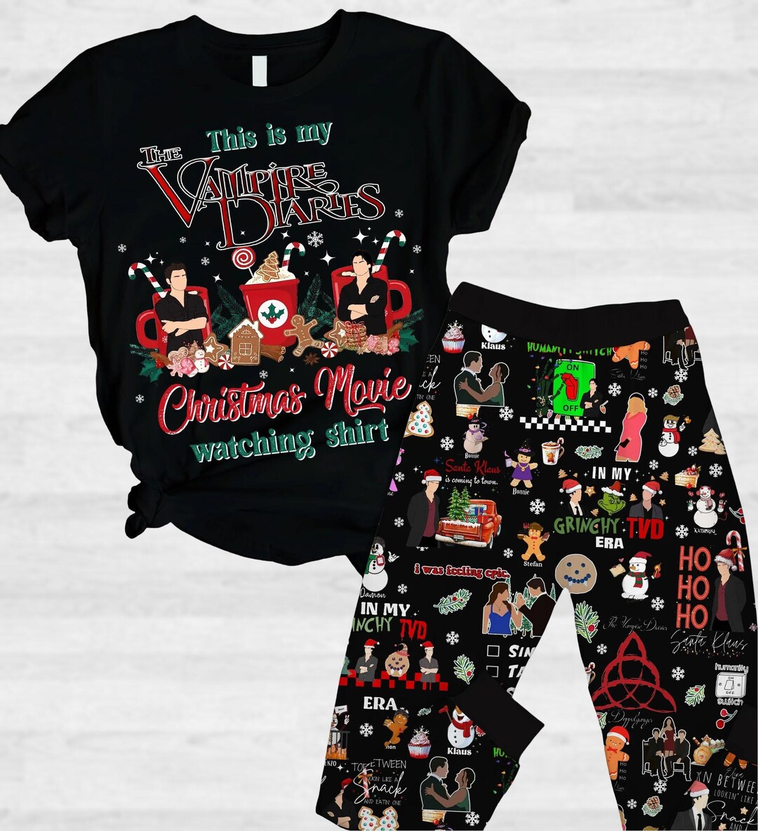 The Vampire Diaries Christmas Pajamas, Damon Salvatore Pajamas Pants ...
