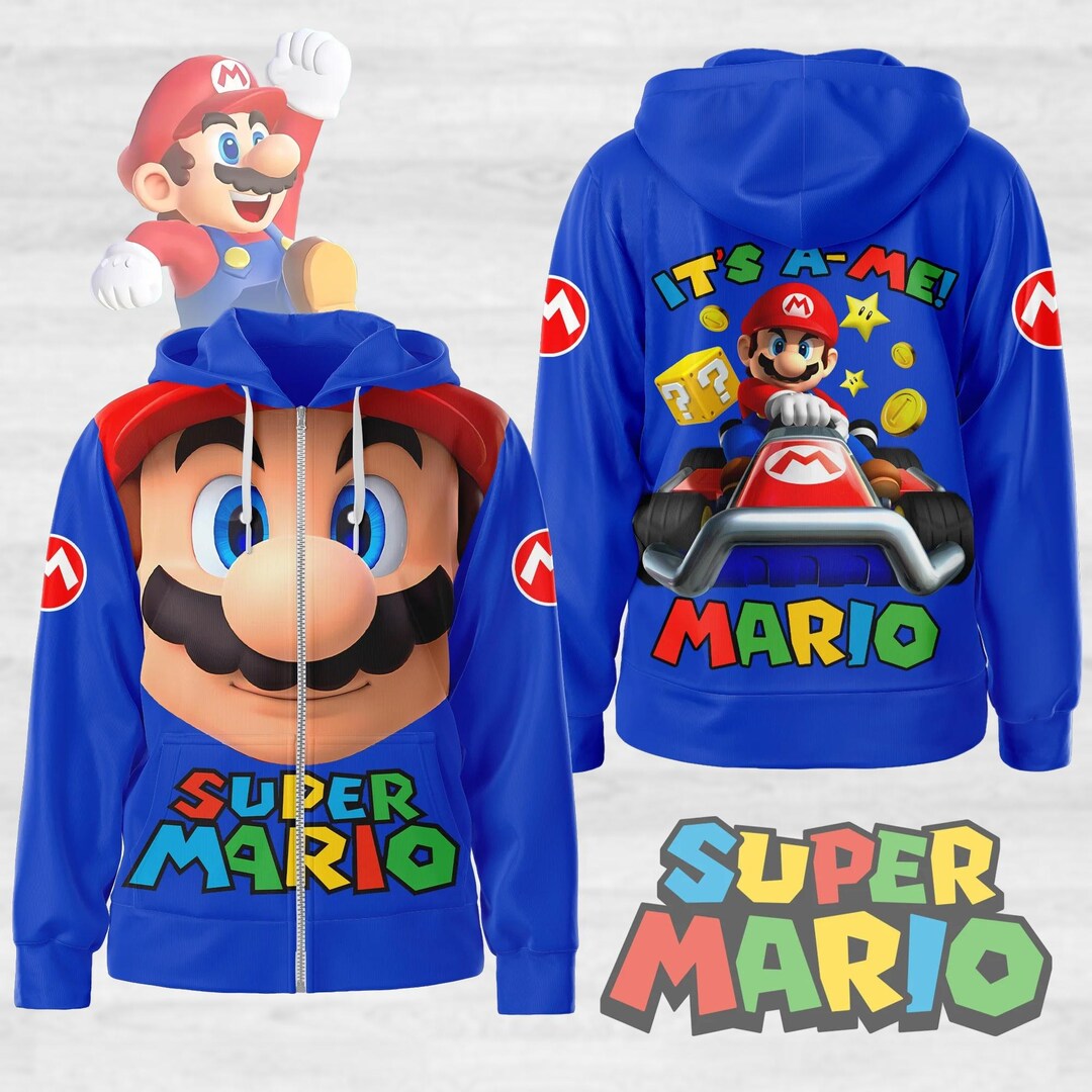 Super Mario Hoodie, Mario Bros Zip Hoodie, Video Game Hoodie, Funny ...