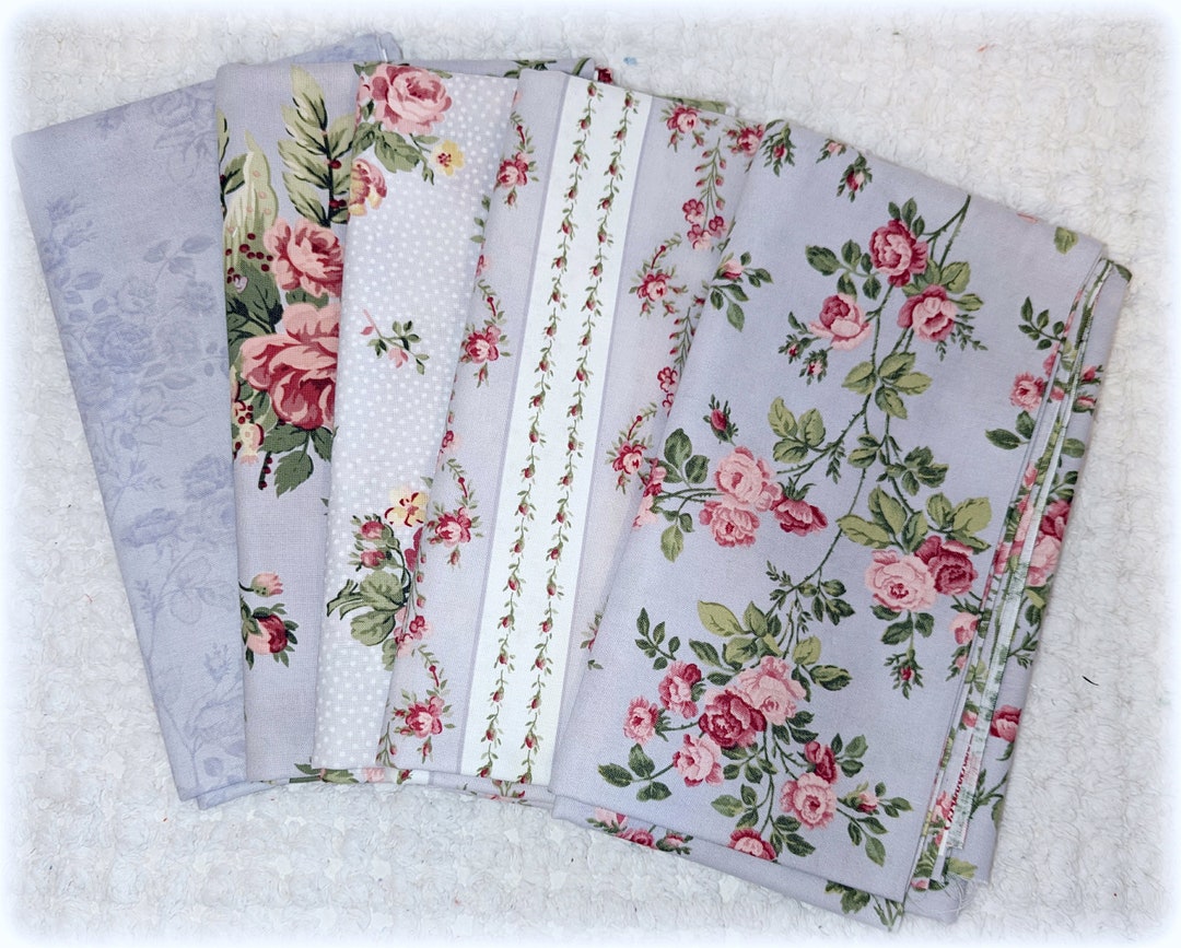 Robyn Pandolph Floral Fabric Bundle, Butterfly Kisses Lavender Roses, 5 ...
