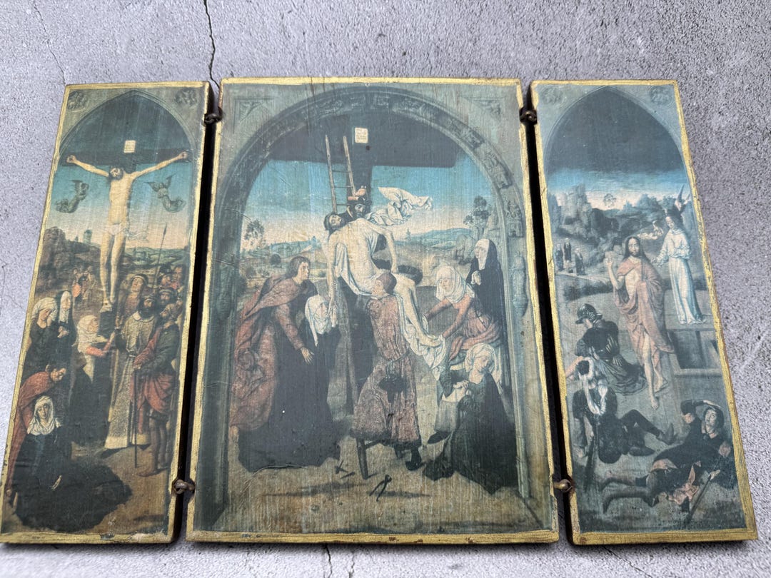 Vintage Wooden Triptych With Three Folds Religious Orthodox Icon of ...