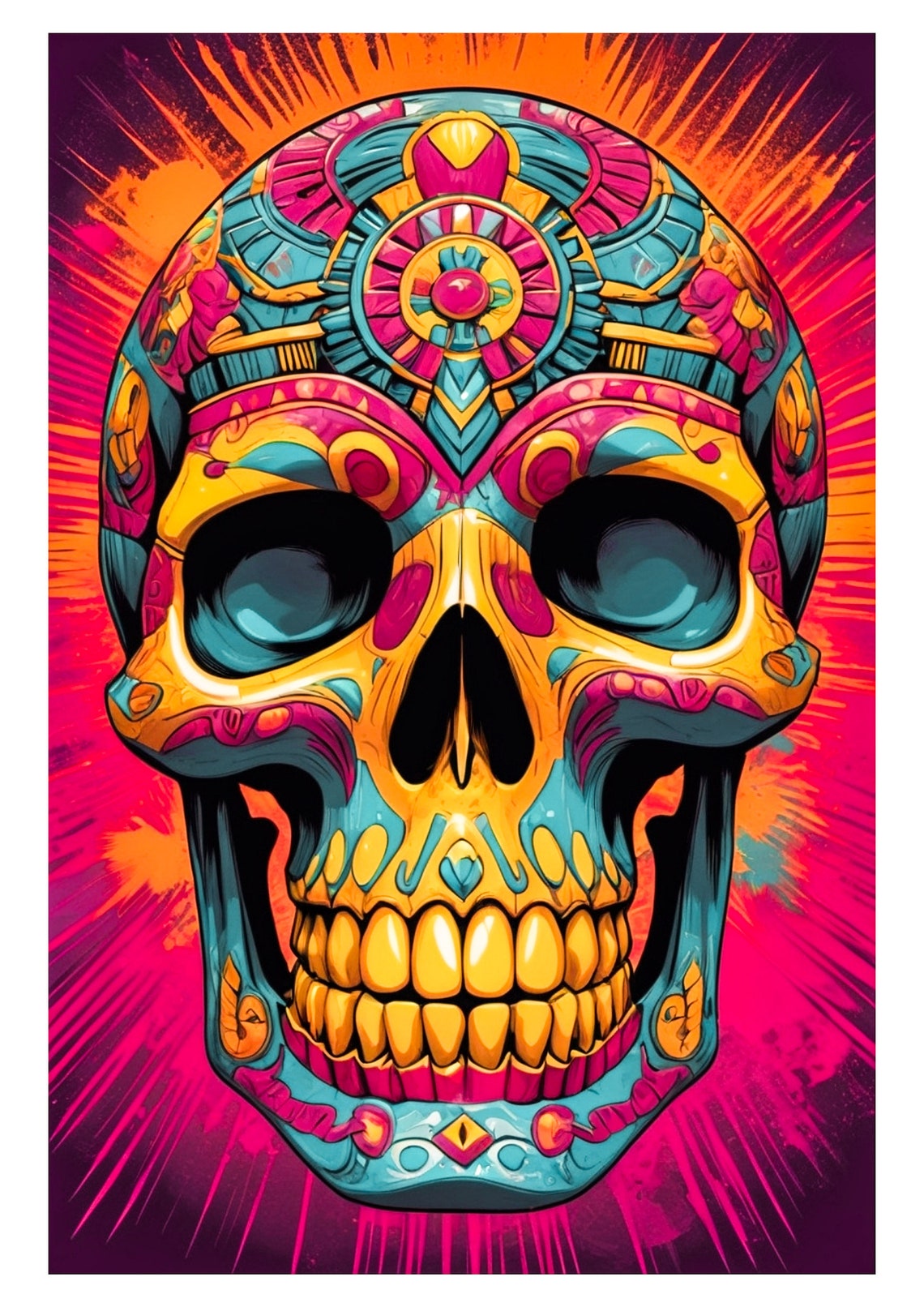 Inca Skull digital Illustration Modern Aztec Art A3 Format - Etsy