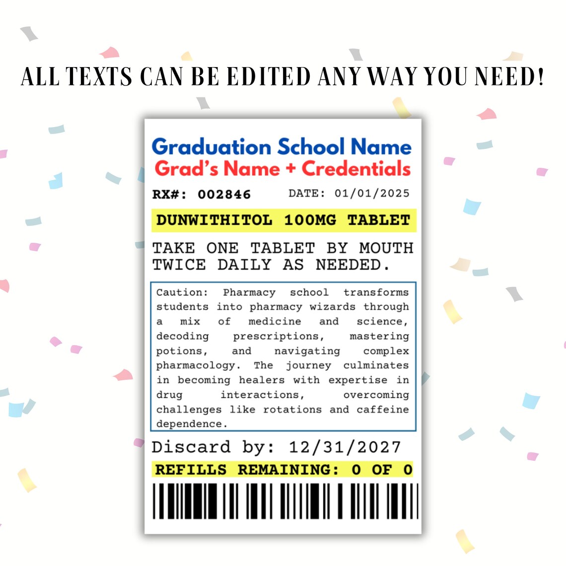 Pharmd Graduation Party Favor Idea Custom Printable Pharmacist Label ...