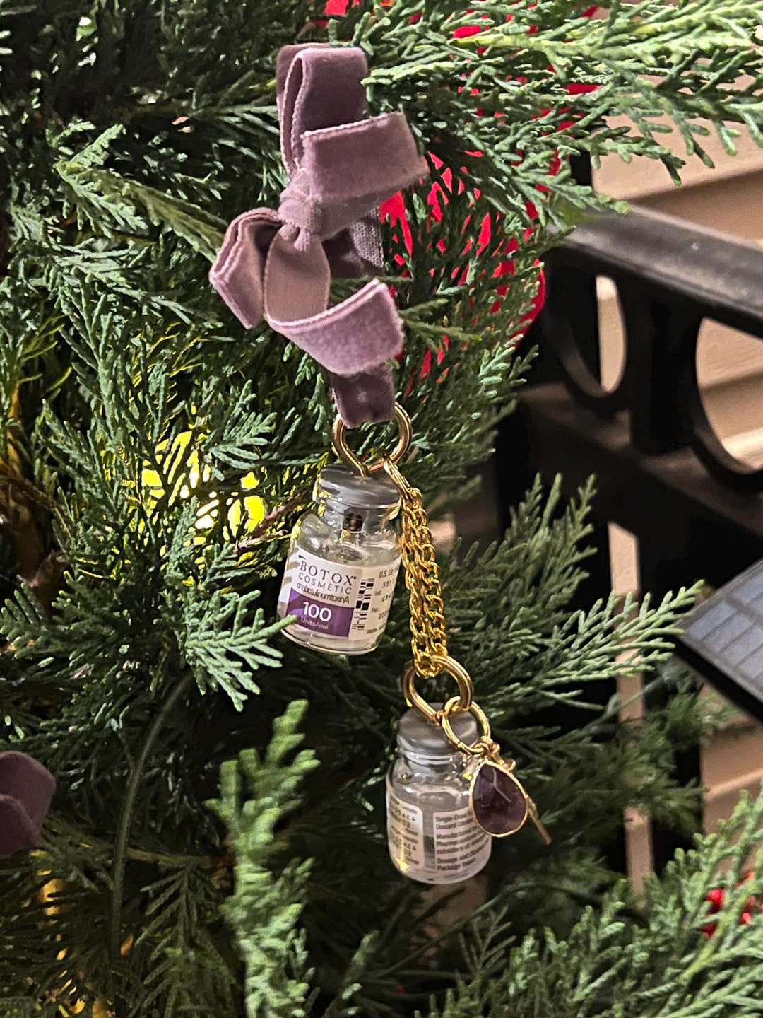 Two Upcycled Botox 100 Unit Vial Christmas Ornament Amethyst Charm and ...